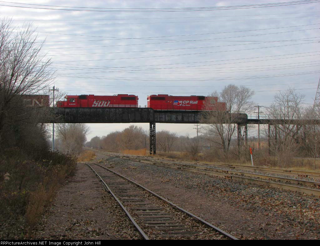 091201001 Northbound CP local on ex-MN&S crosses over CP's ex-MILW line, now used mainly by TC&W